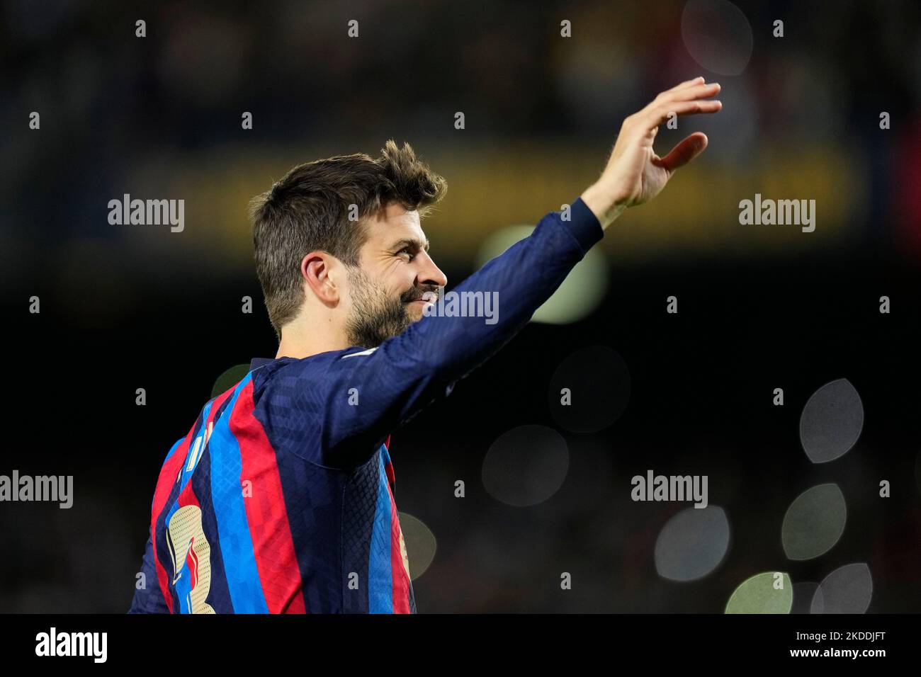 Barcelona, Spain. 5th Nov, 2022. Gerard Pique (FC Barcelona) waves to fans as they take part in ...