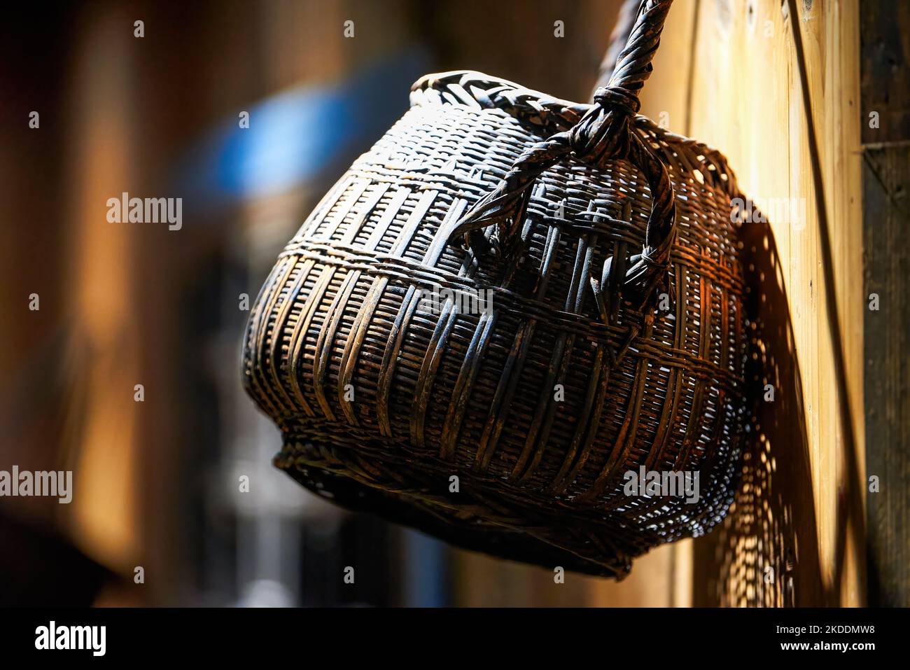 Chinese traditional woven bamboo baskets hanging in the shop Stock ...