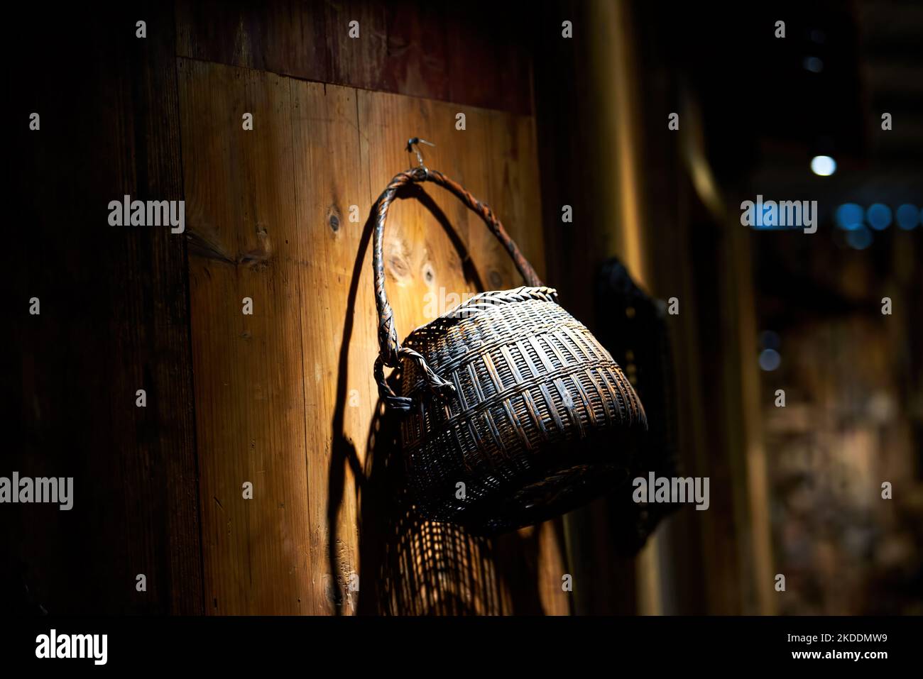 Chinese traditional woven bamboo baskets hanging in the shop Stock ...