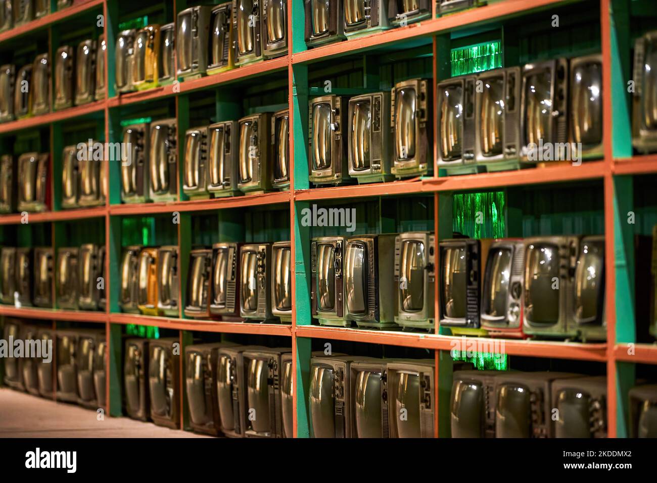 Old retro CRT TVs all over the wall Stock Photo - Alamy