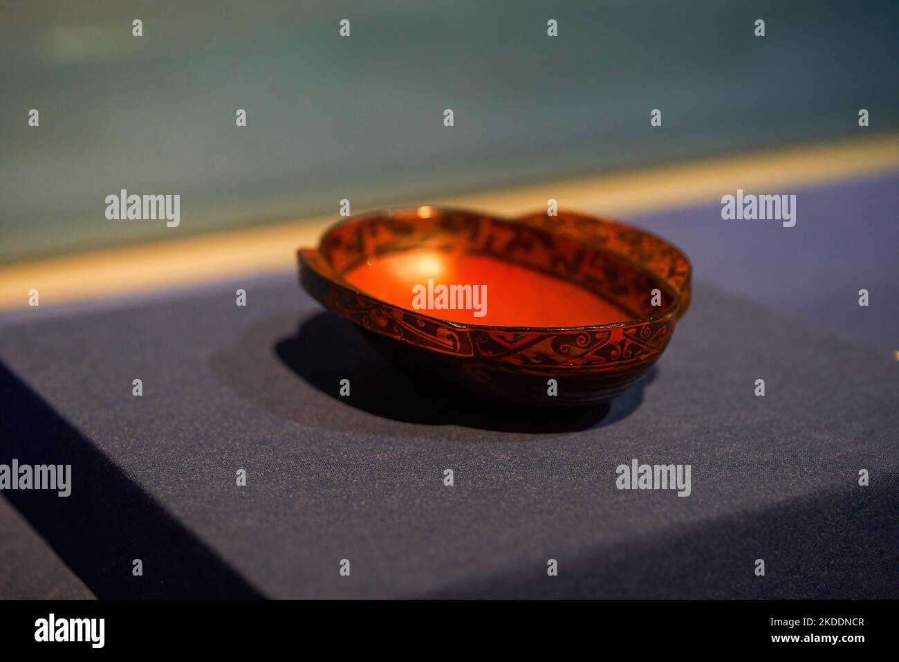 Ancient Chinese red lacquer vessel bowl cultural relics close-up Stock ...