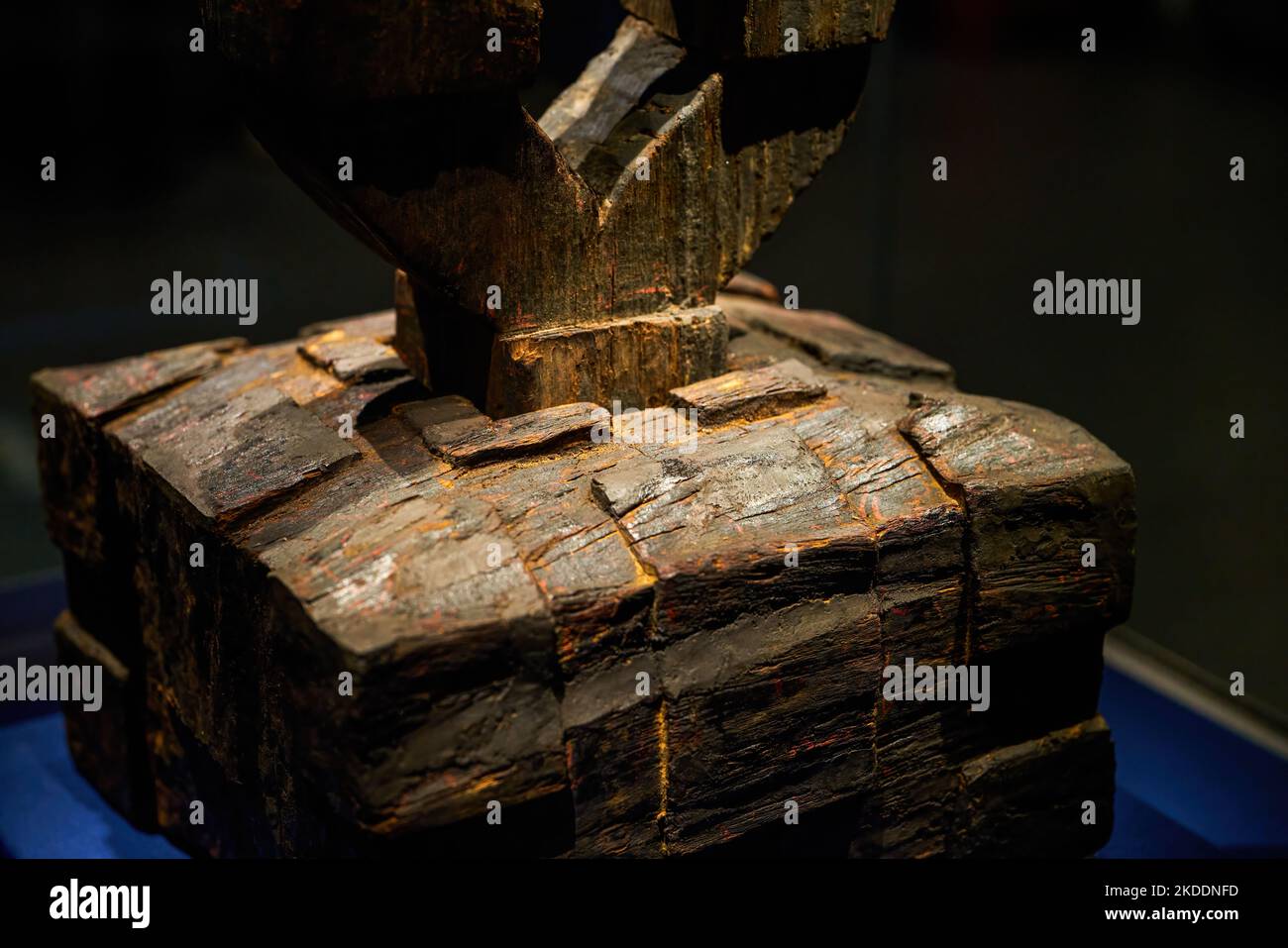 Close-up of traditional old wood carving sculpture in ancient China ...