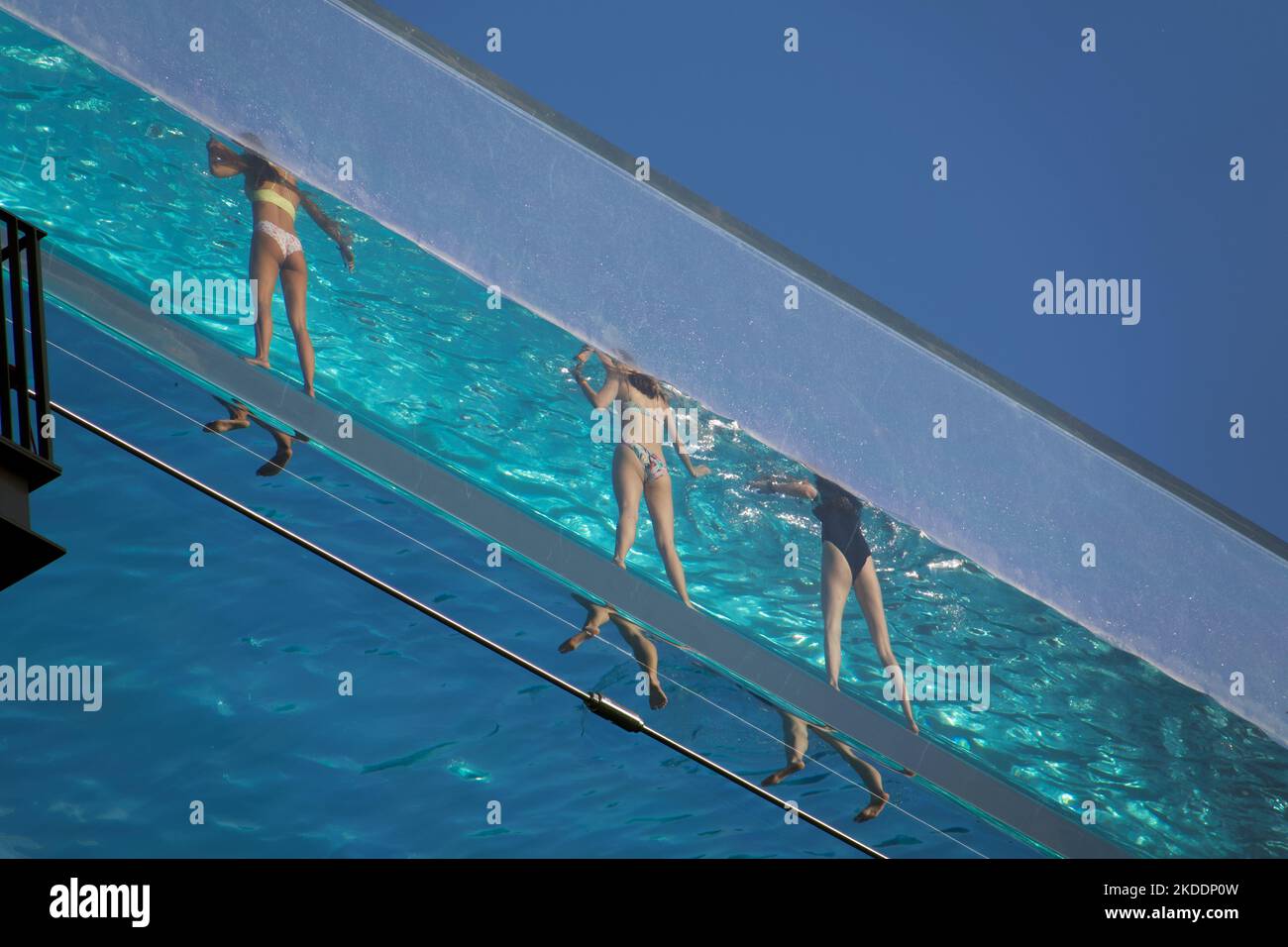 Swimmers hang in space at the Sky Pool, Embassy Gardens, Battersea ...