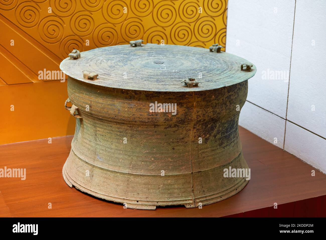 Bronze drum, a traditional musical instrument of the Zhuang nationality ...