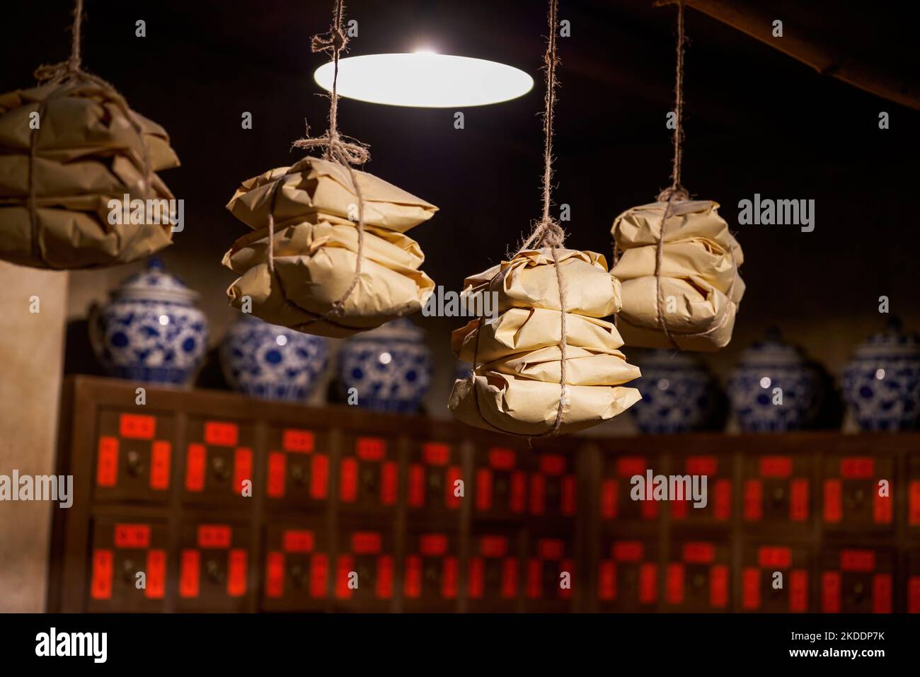 Close-up of medicinal materials in a Chinese traditional medicine shop ...