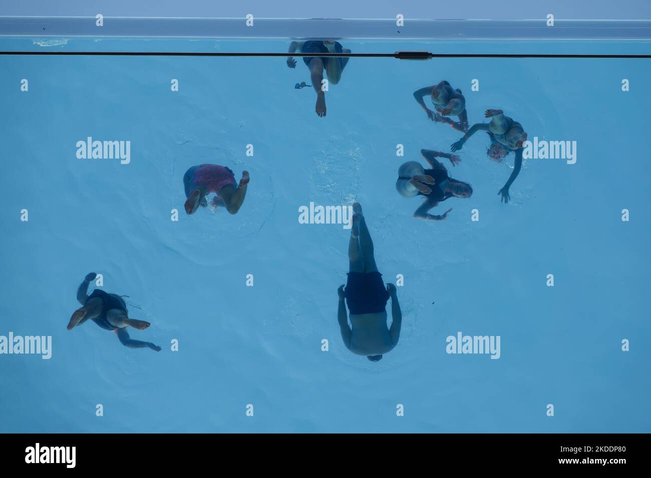Swimmers hang in space at the Sky Pool, Embassy Gardens, Battersea ...