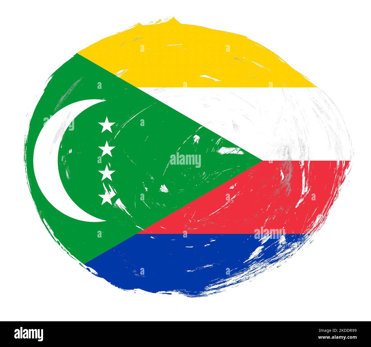 Comoros flag painted on a distressed white stroke brush background ...