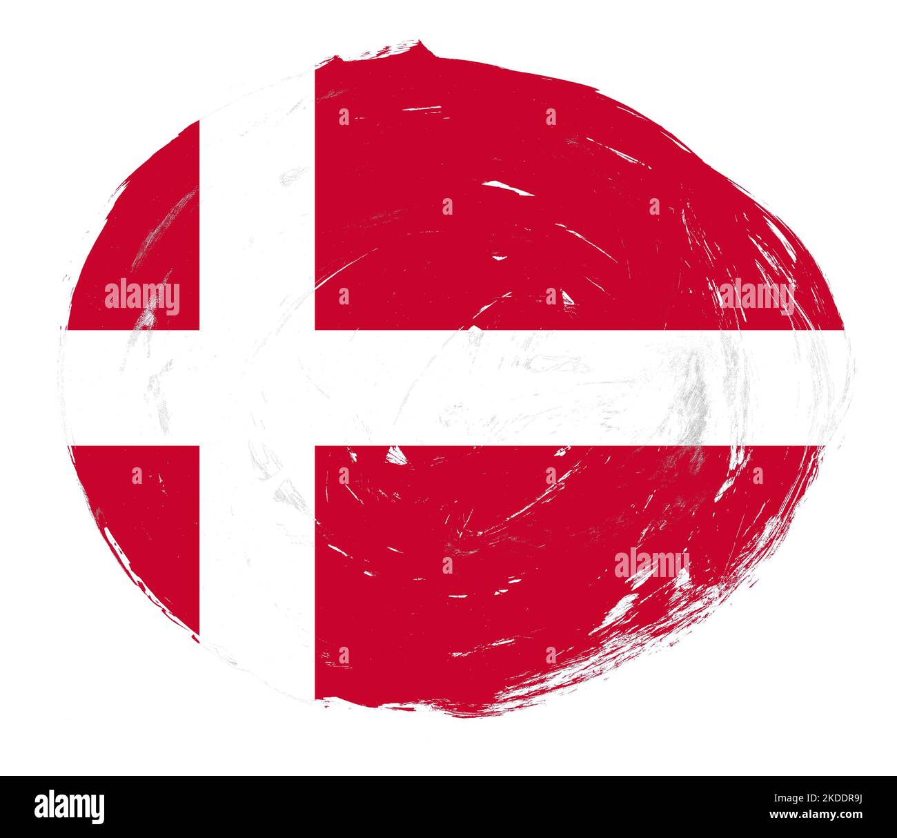 Denmark flag painted on a distressed white stroke brush background ...