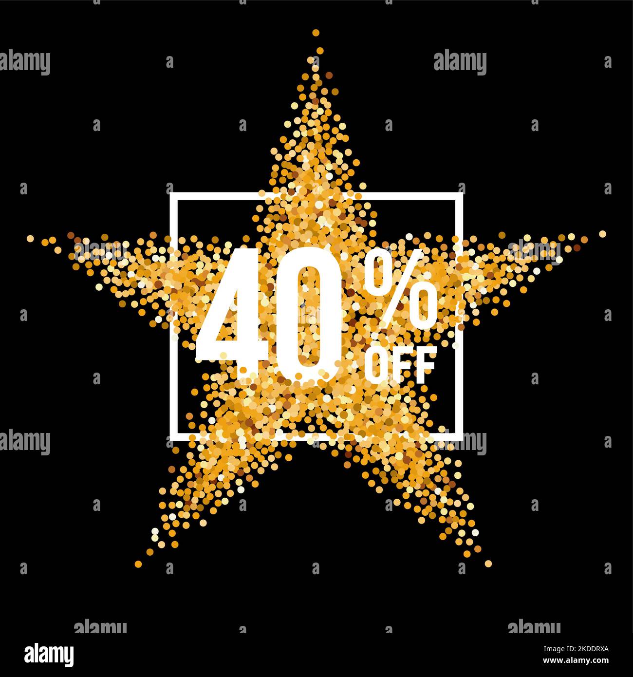 Golden Star and Frame with Discount Forty Percent on Black Background ...