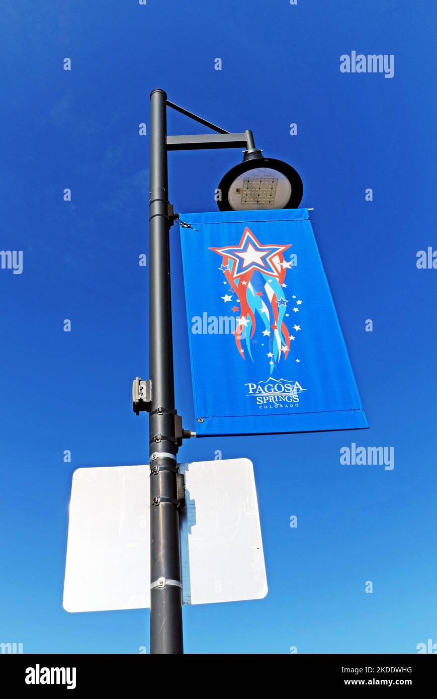 Banner hangs from pagosa springs light pole hi-res stock photography ...