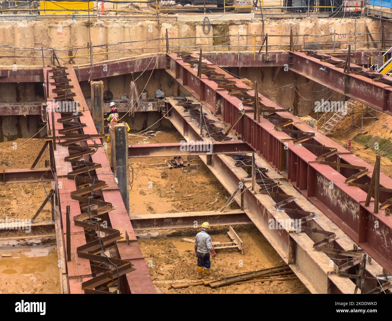 View of construction site that is working on underground facilities in Singapore, Southeast Asia ...