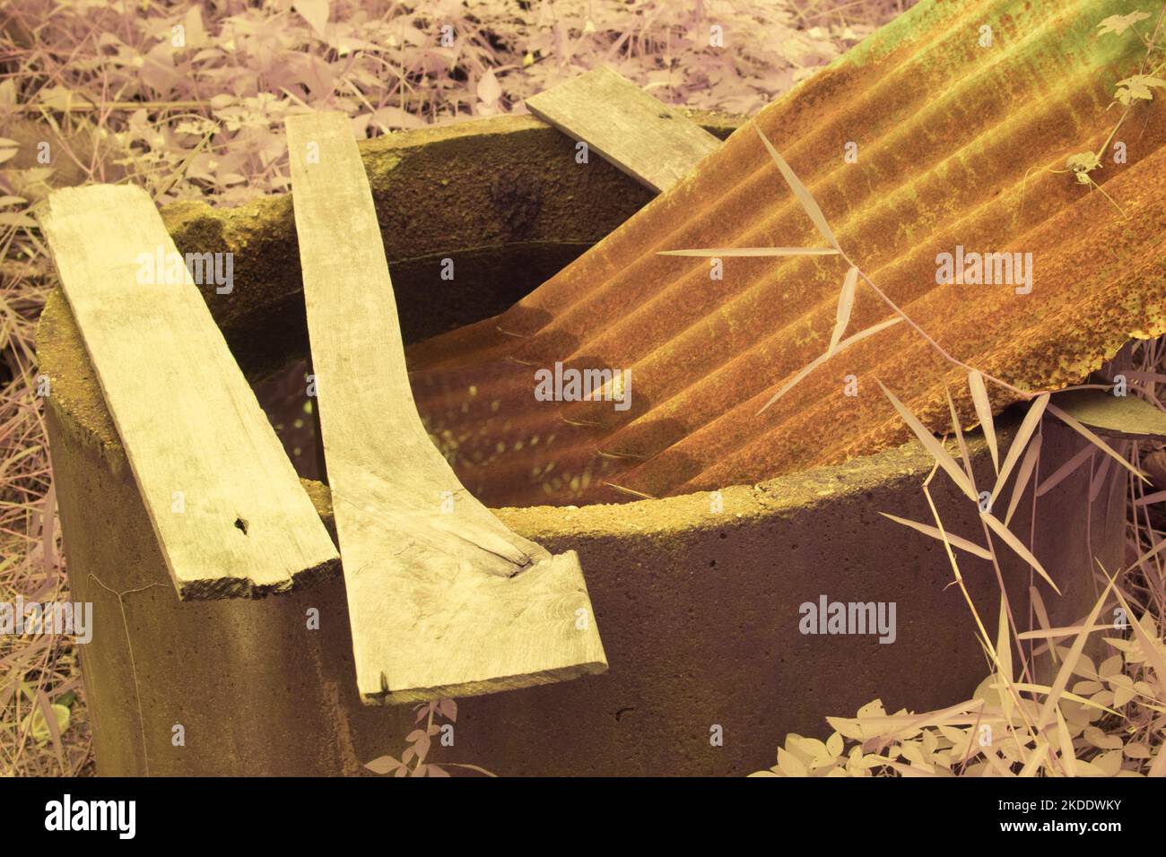 infrared image of the concrete well with zinc sheet on top to collect ...