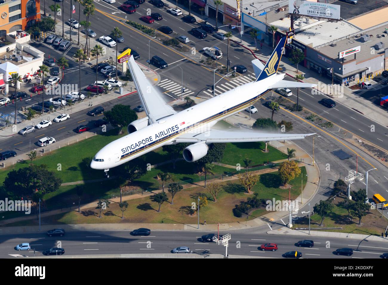 Singapore Airlines Boeing 777 aircraft from above. Airplane 777-300ER ...