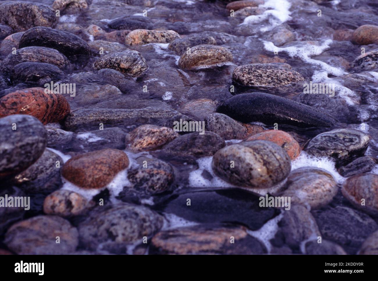 rounded stones on a ocean shore in various pretty shapes and colours ...