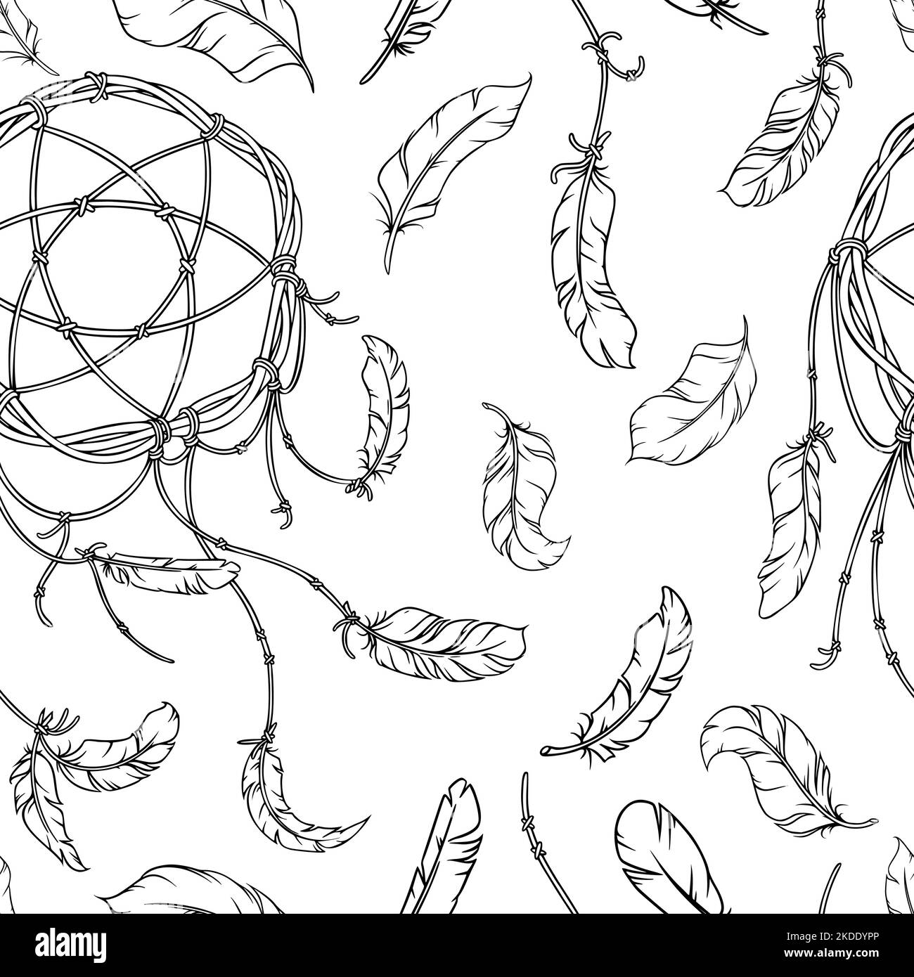 Dreamcatcher and feathers seamless pattern. Native american decor with ...