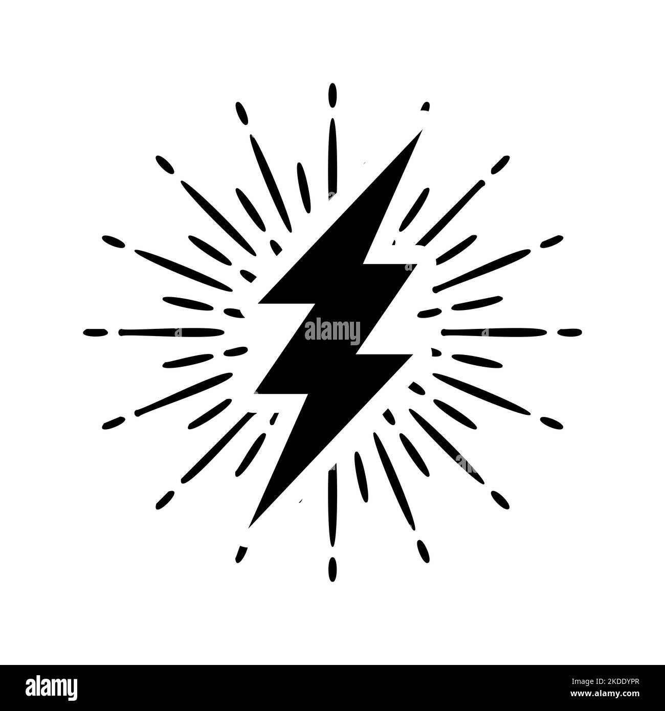 Vintage lightning bolt and sun rays isolated on white background ...