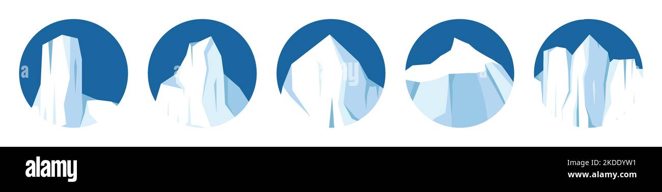 Floating icebergs collection. Drifting arctic glacier, block of frozen ...