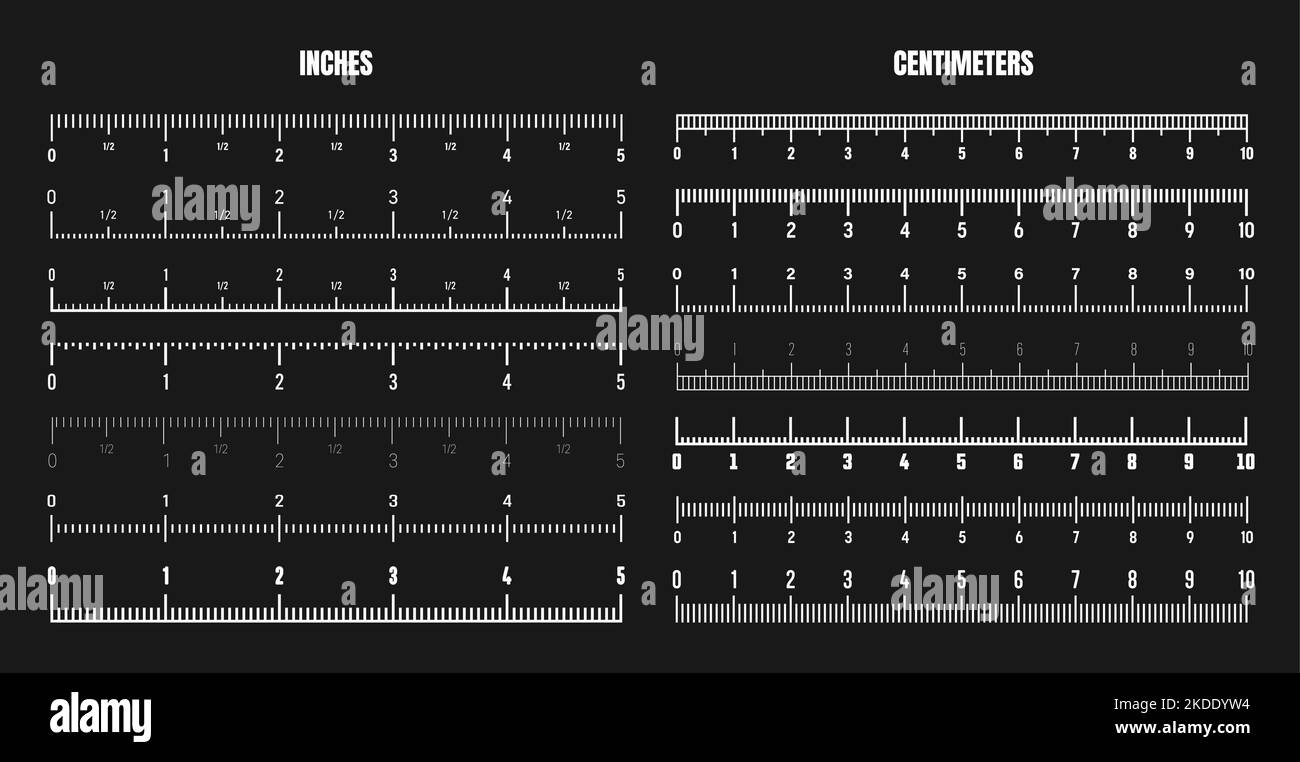 Realistic white centimeter and inch scale for measuring length or ...