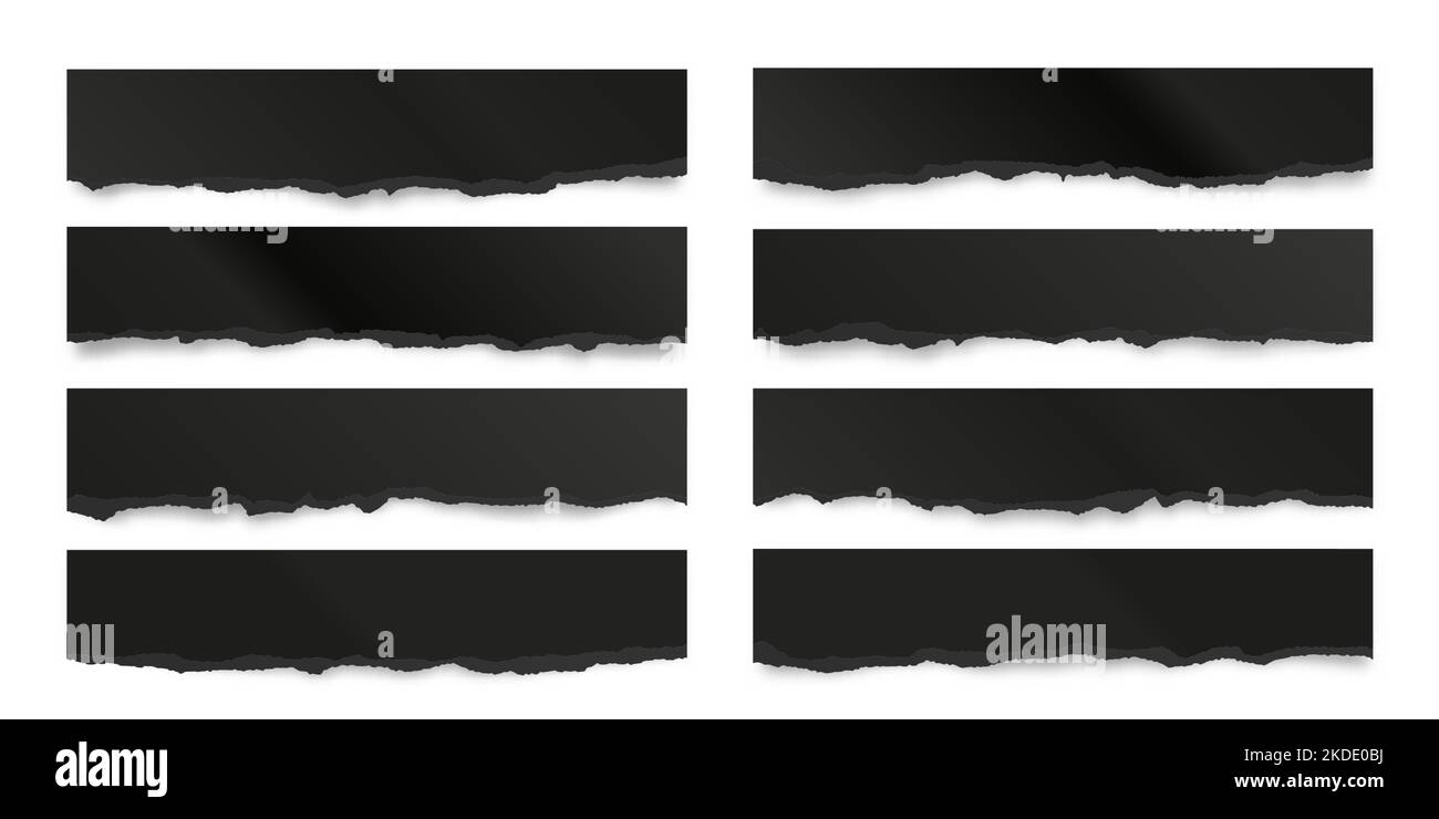 Ripped black paper strips isolated on white background. Realistic ...