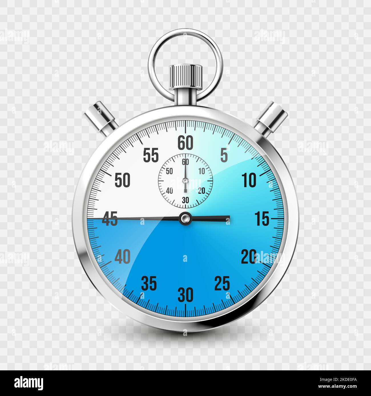 Realistic classic stopwatch icon. Shiny metal chronometer, time counter ...