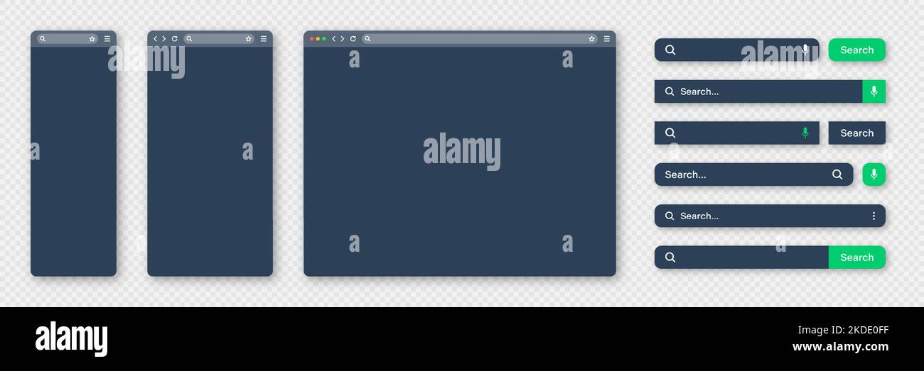 Blank internet browser window with various search bar templates, dark ...
