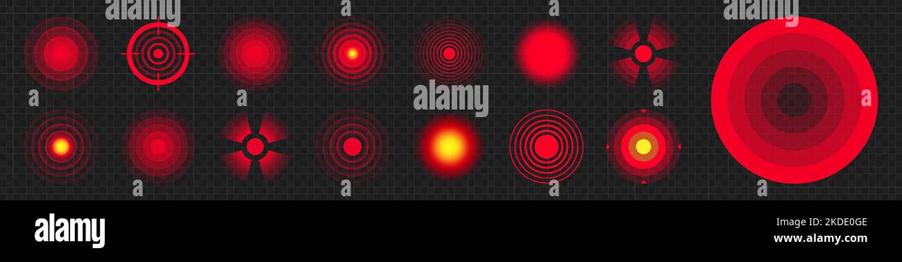 Pain localization marks. Painful area, aching spot. Red circles ...