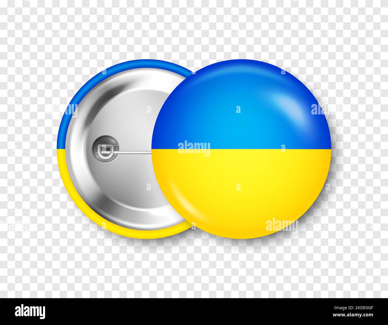 Realistic button badge with printed Ukrainian flag. Souvenir from ...