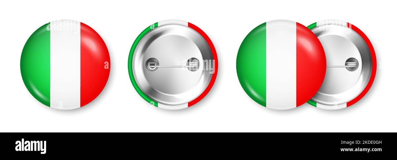 Realistic button badge with printed Italian flag. Souvenir from Italy ...
