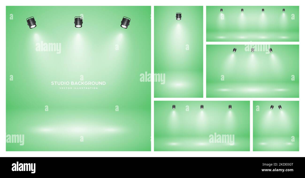 Empty green studio abstract backgrounds with spotlights. Product ...
