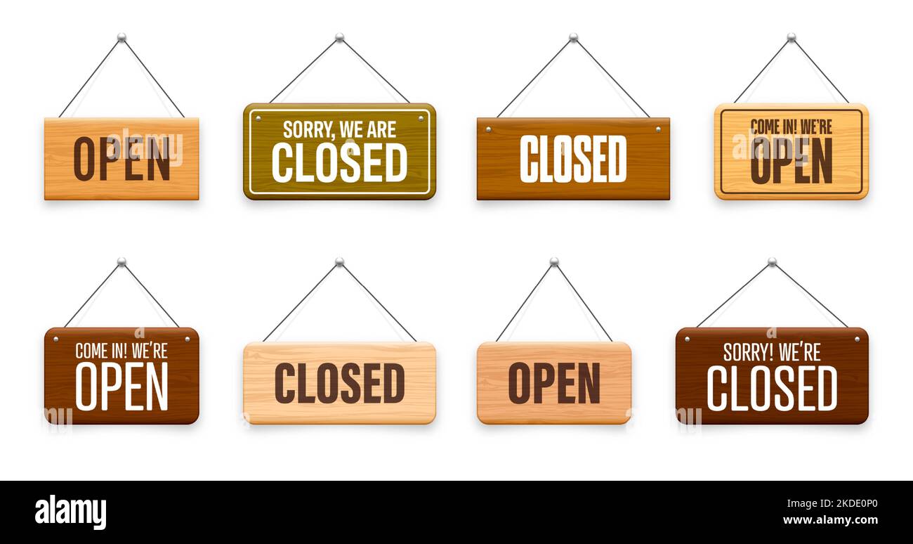 Wooden open or closed hanging signboards. Made of wood door sign for ...