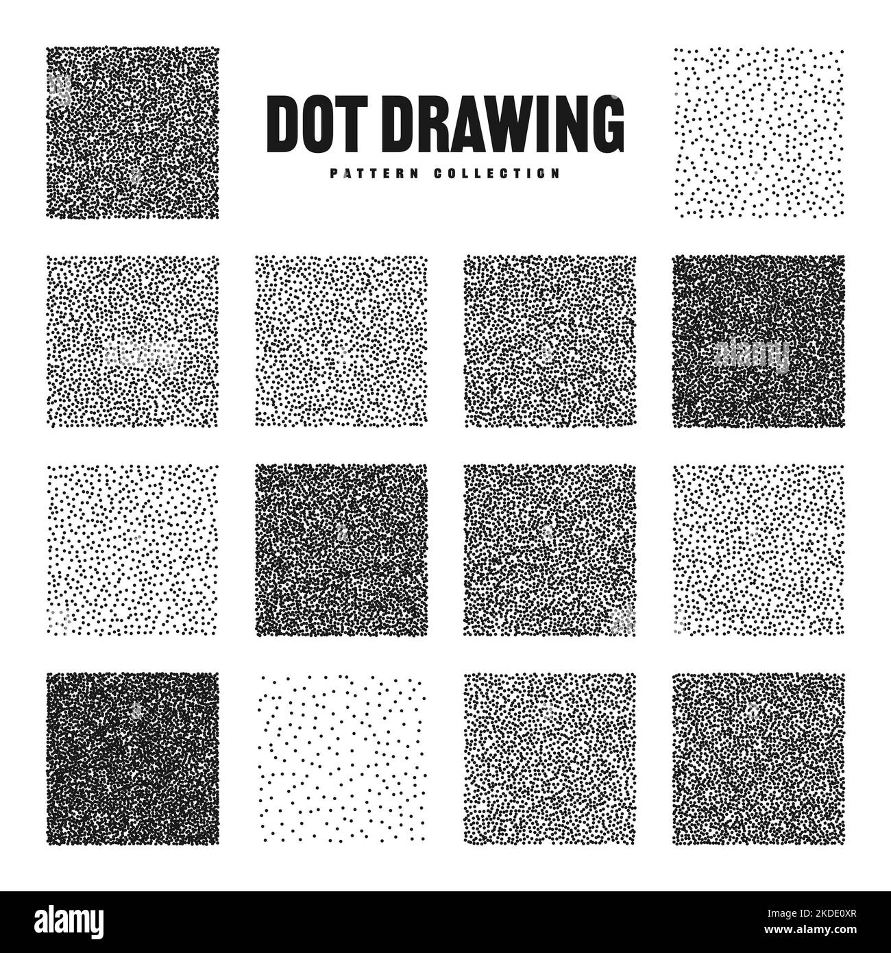 Square shaped dotted objects, stipple elements. Stippling, dotwork ...