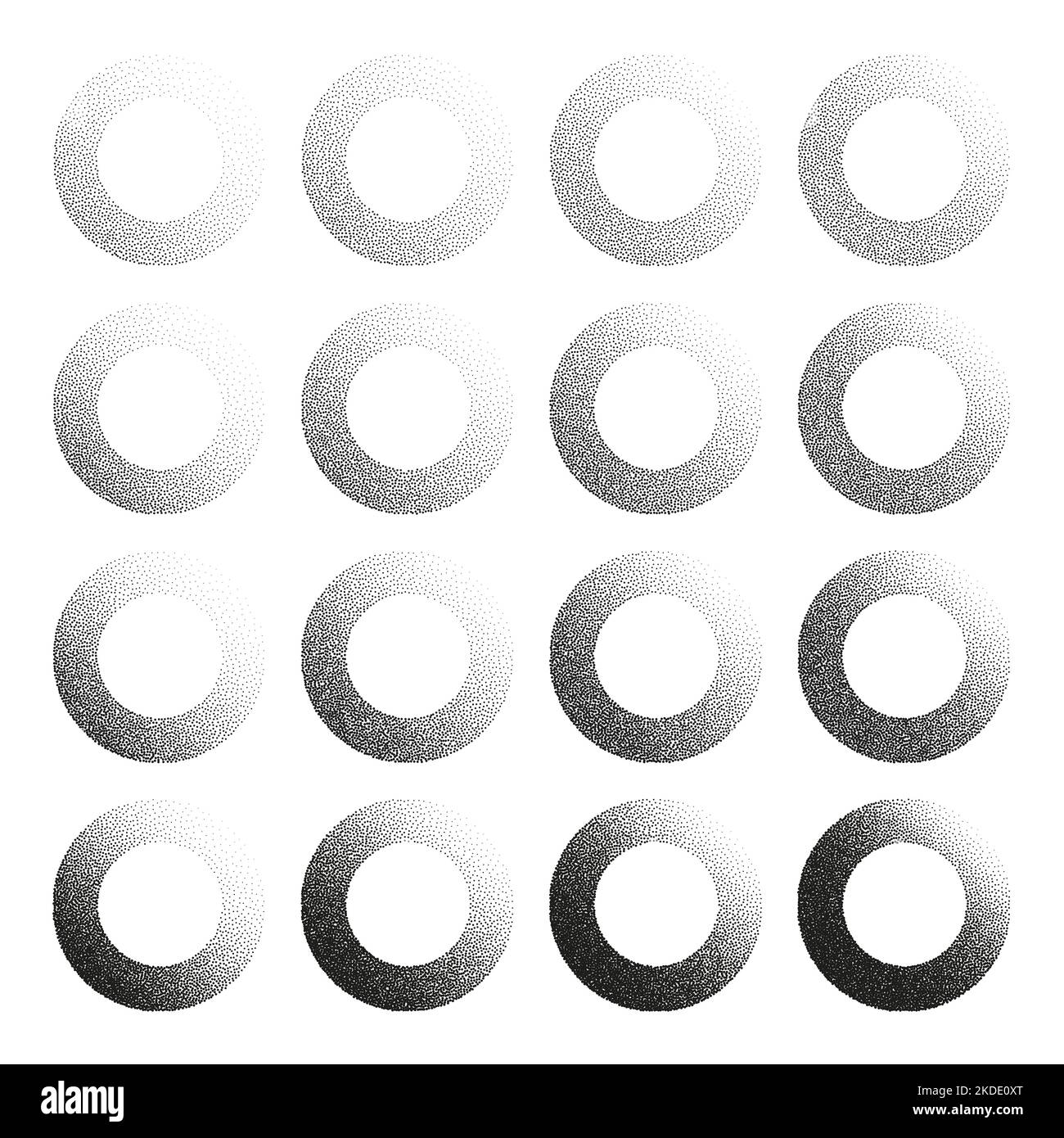 Round shaped dotted objects, stipple elements. Fading gradient ...