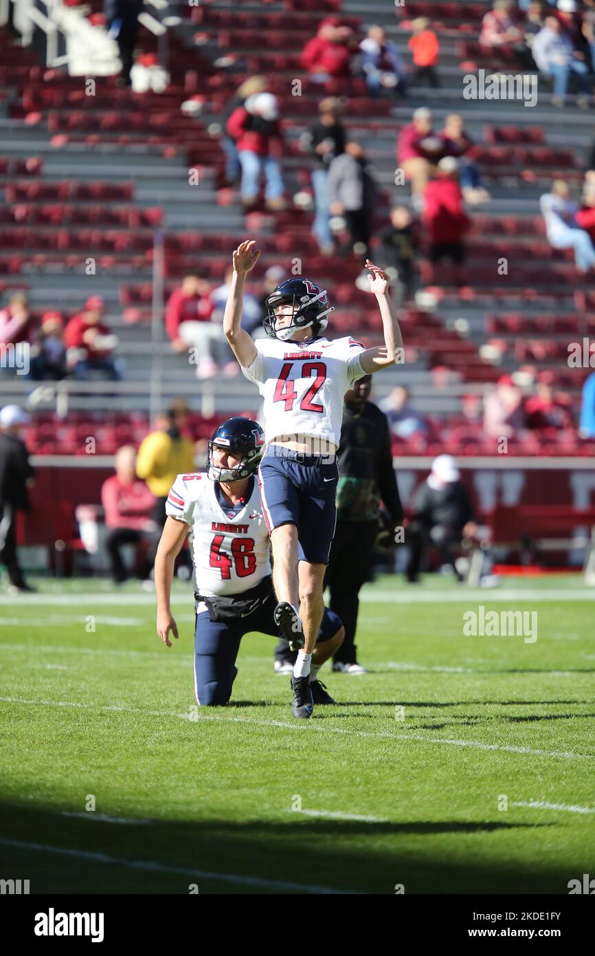 November 5, 2022: Nick Brown #42 Liberty place kicker follows through ...