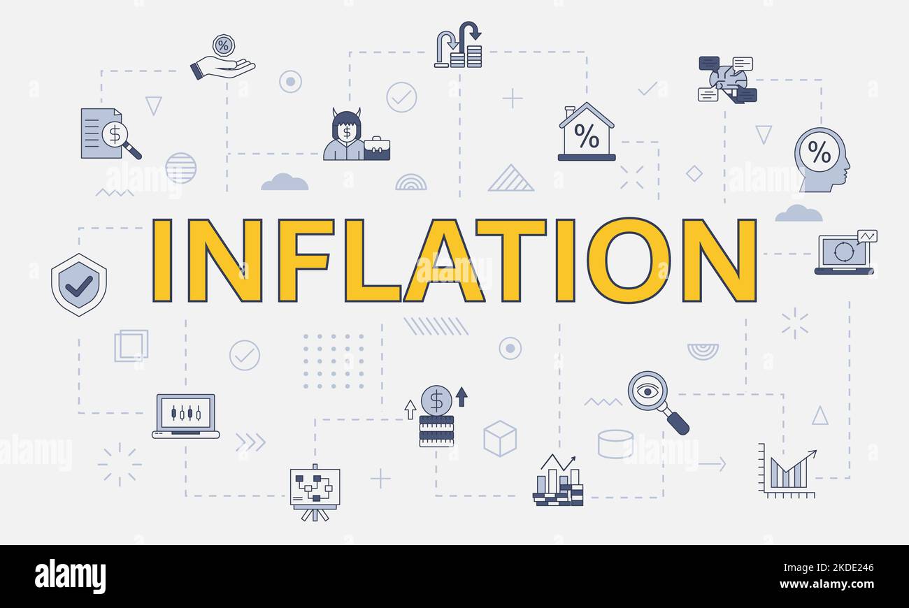 inflation concept with icon set with big word or text on center vector ...