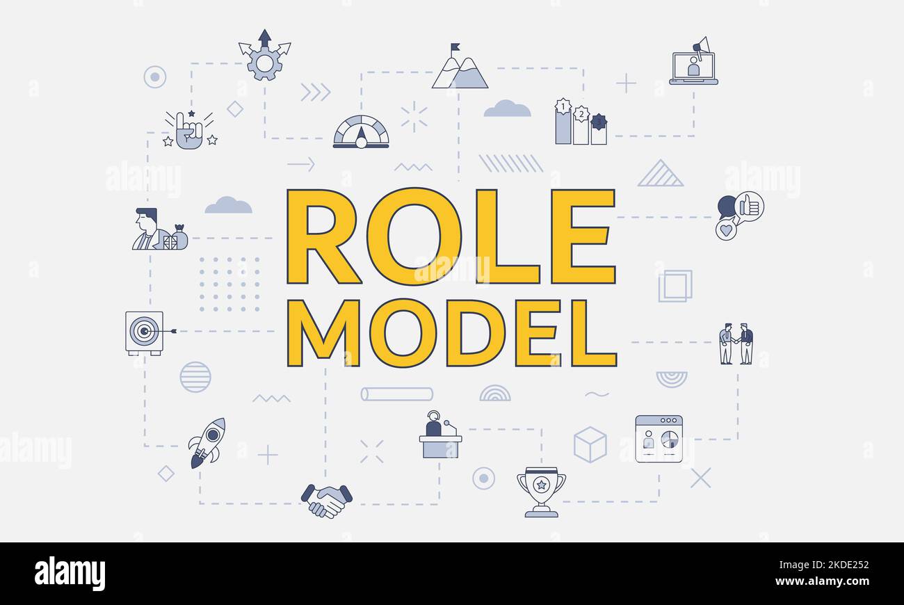 role model concept with icon set with big word or text on center vector ...