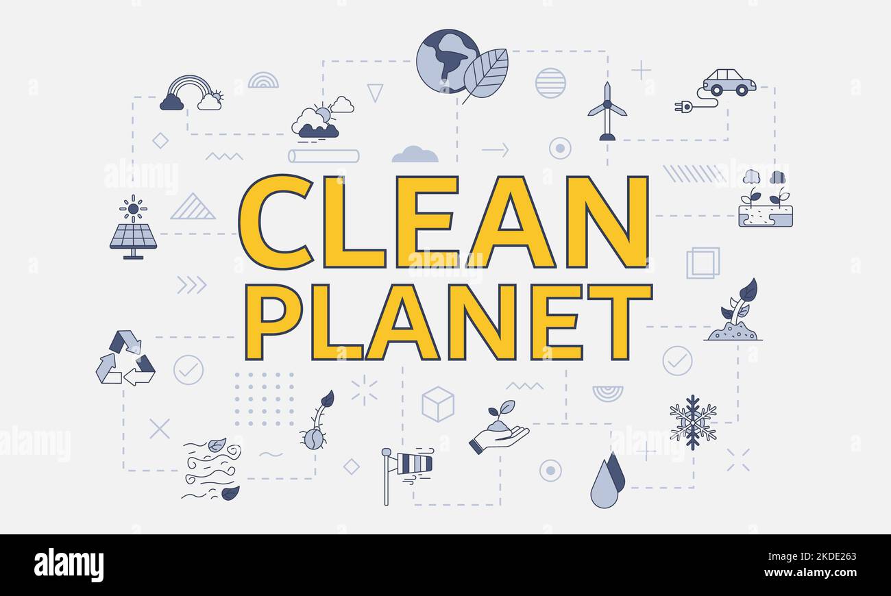 clean planet concept with icon set with big word or text on center ...