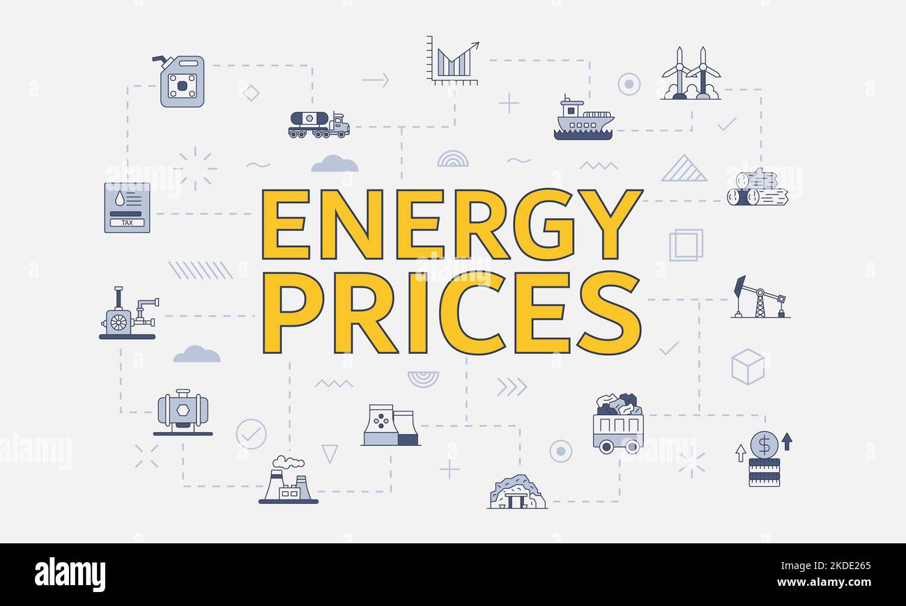 energy prices concept with icon set with big word or text on center ...