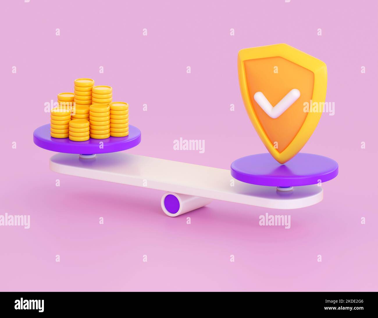 3d scale icon with coins stacks and shield. Weight, comparison, money ...