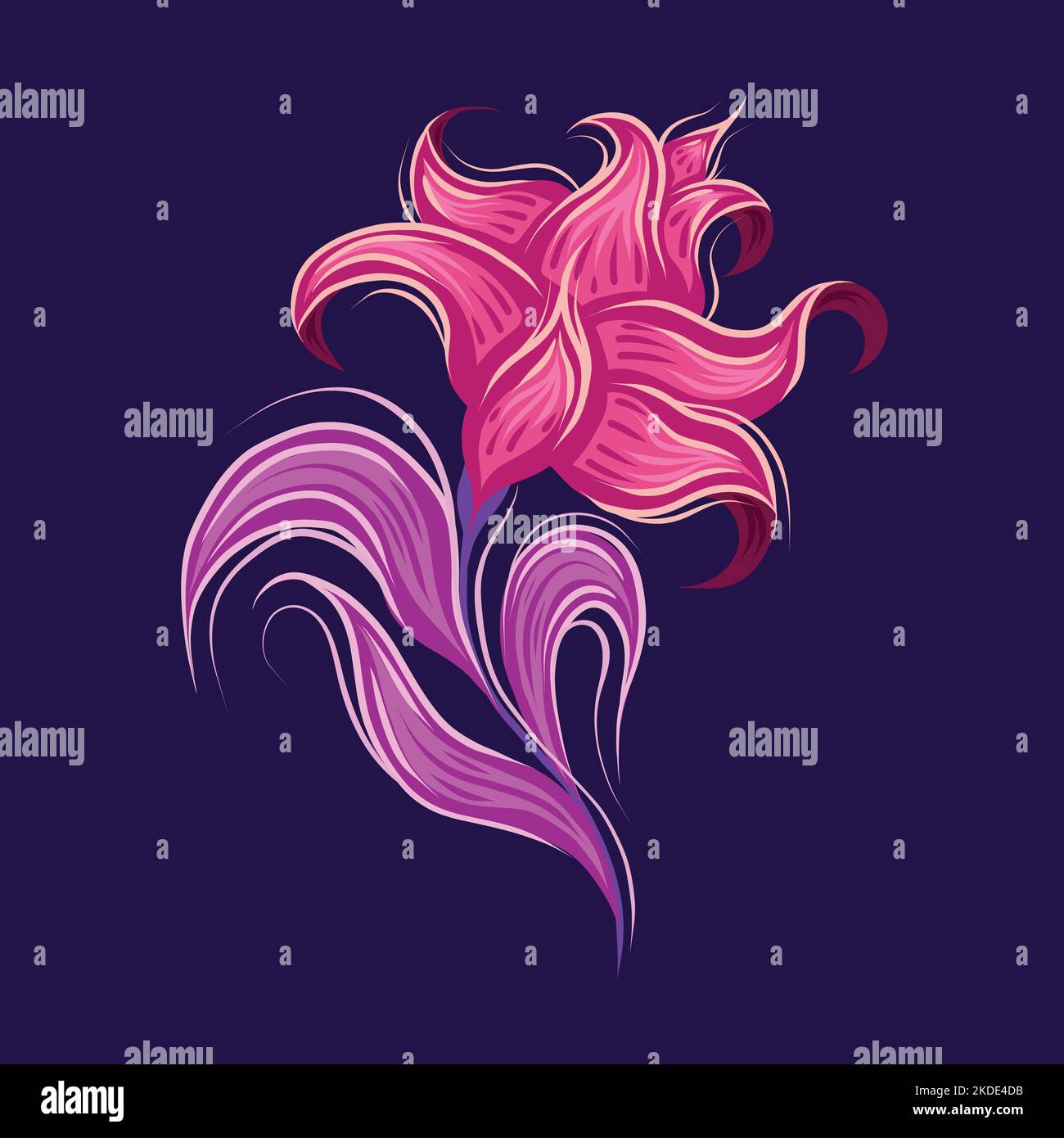 Vector illustration of fairy tale curled pink flower. Fabulous sketch ...