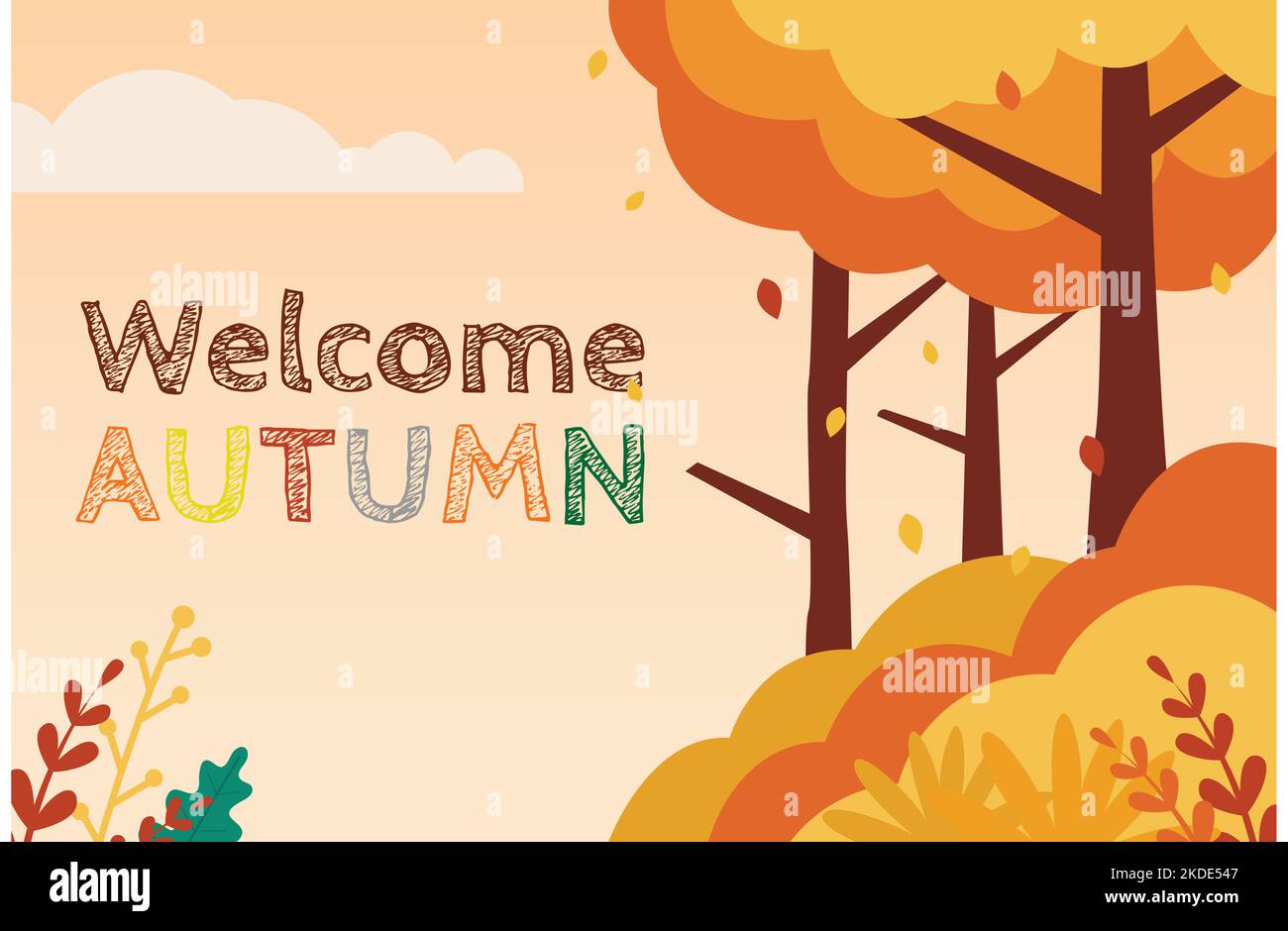 Autumn background design vector image. Autumn Scenery in Flat Design ...