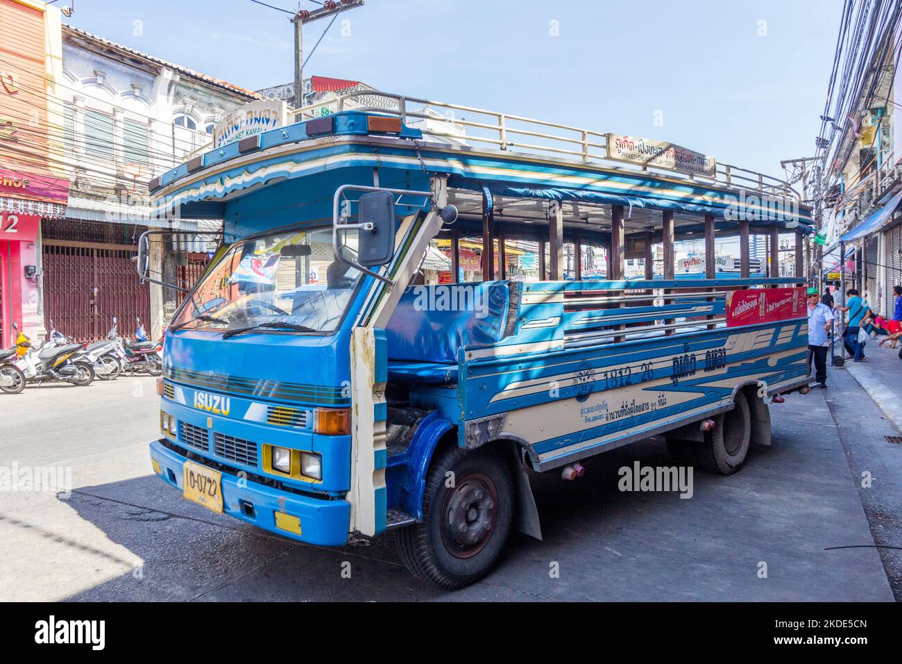 Blue songthaew, a popular means of transport in Phuket, Thailand Stock ...
