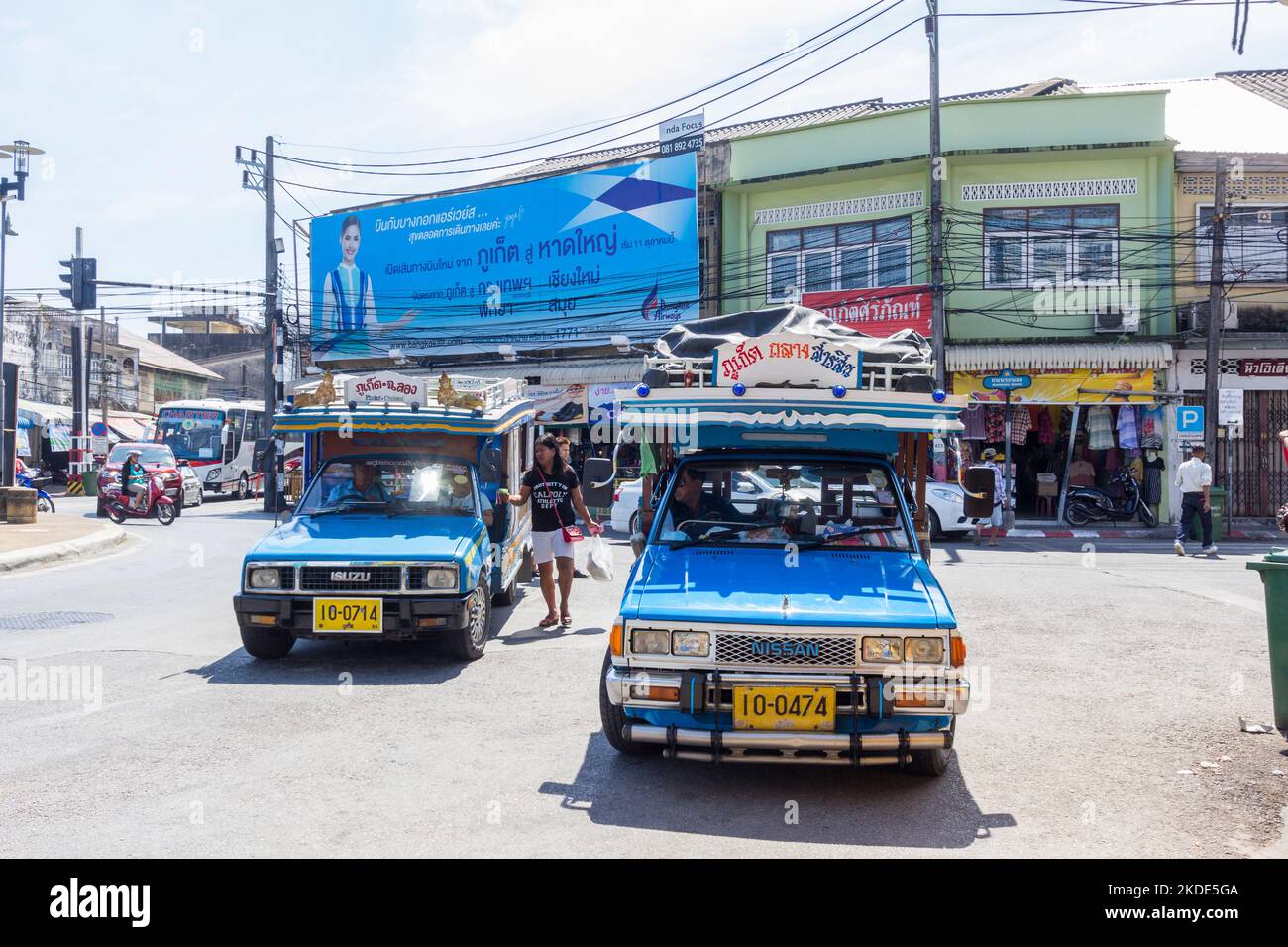 Blue songthaew, a popular means of transport in Phuket, Thailand Stock ...