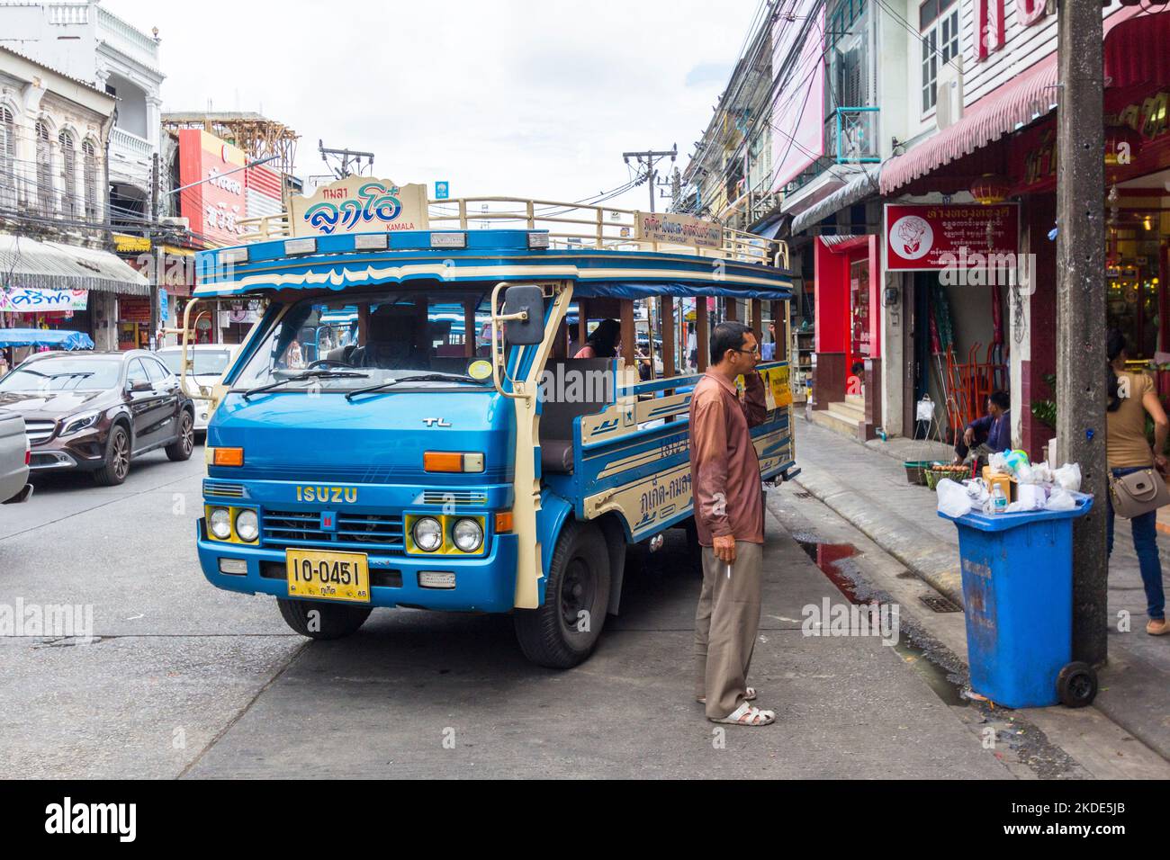 Blue songthaew, a popular means of transport in Phuket, Thailand Stock ...
