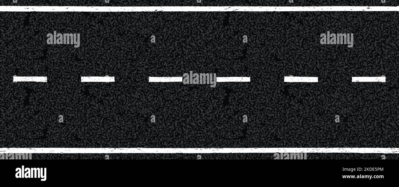 White dotted and solid highway traffic marks lines on tarmac road top ...