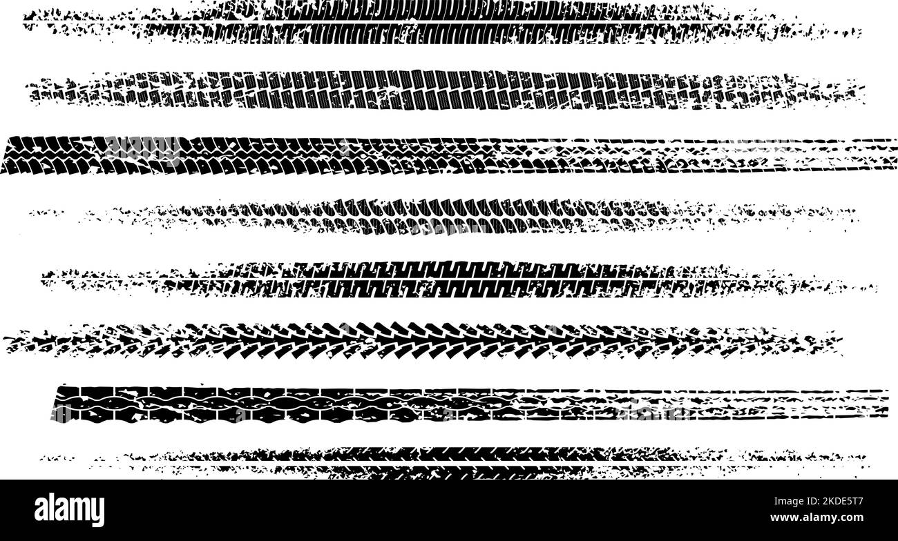 Set of black motorcycle tire tread print with grunge effect isolated on ...
