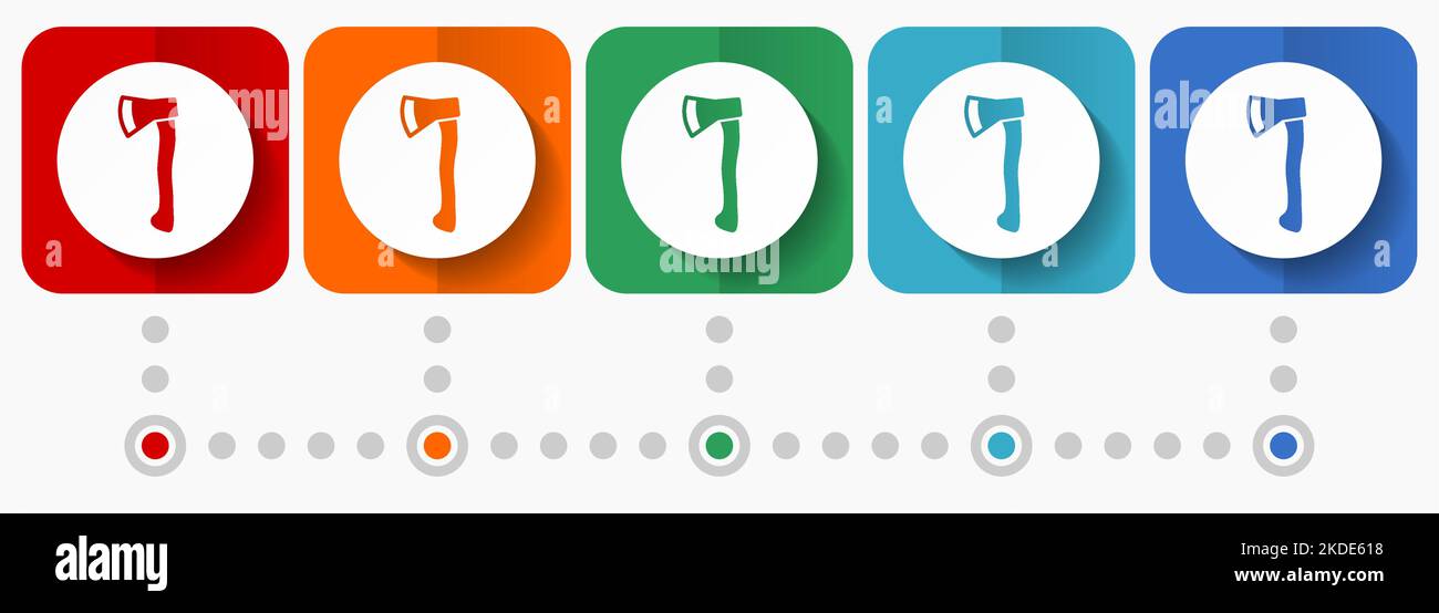 Axe vector icons, infographic template, set of flat design symbols in 5 ...