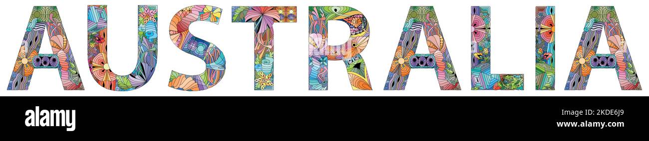 Vector word Australia. Hand-painted art design. Illustration for t ...