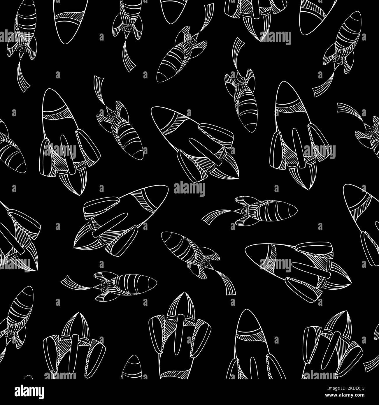 Space rocket seamless pattern. White on black background Stock Vector ...