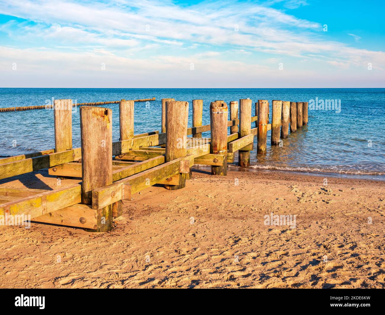 Old jetty on the beach of the Baltic Sea, Baltic resort Kuehlungsborn ...