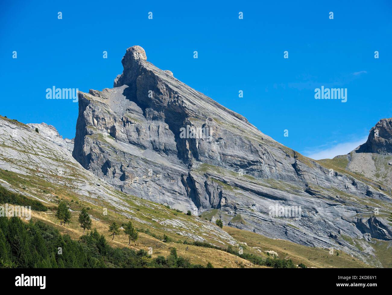 The prominent head of the Dent de Chamosentze peak, Bernese Alps ...